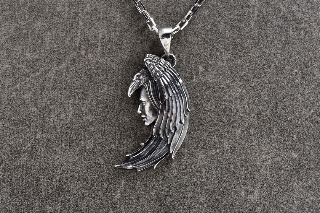 Sterling Silver Raven Woman Pendant: Handmade Mystic Necklace - Etsy