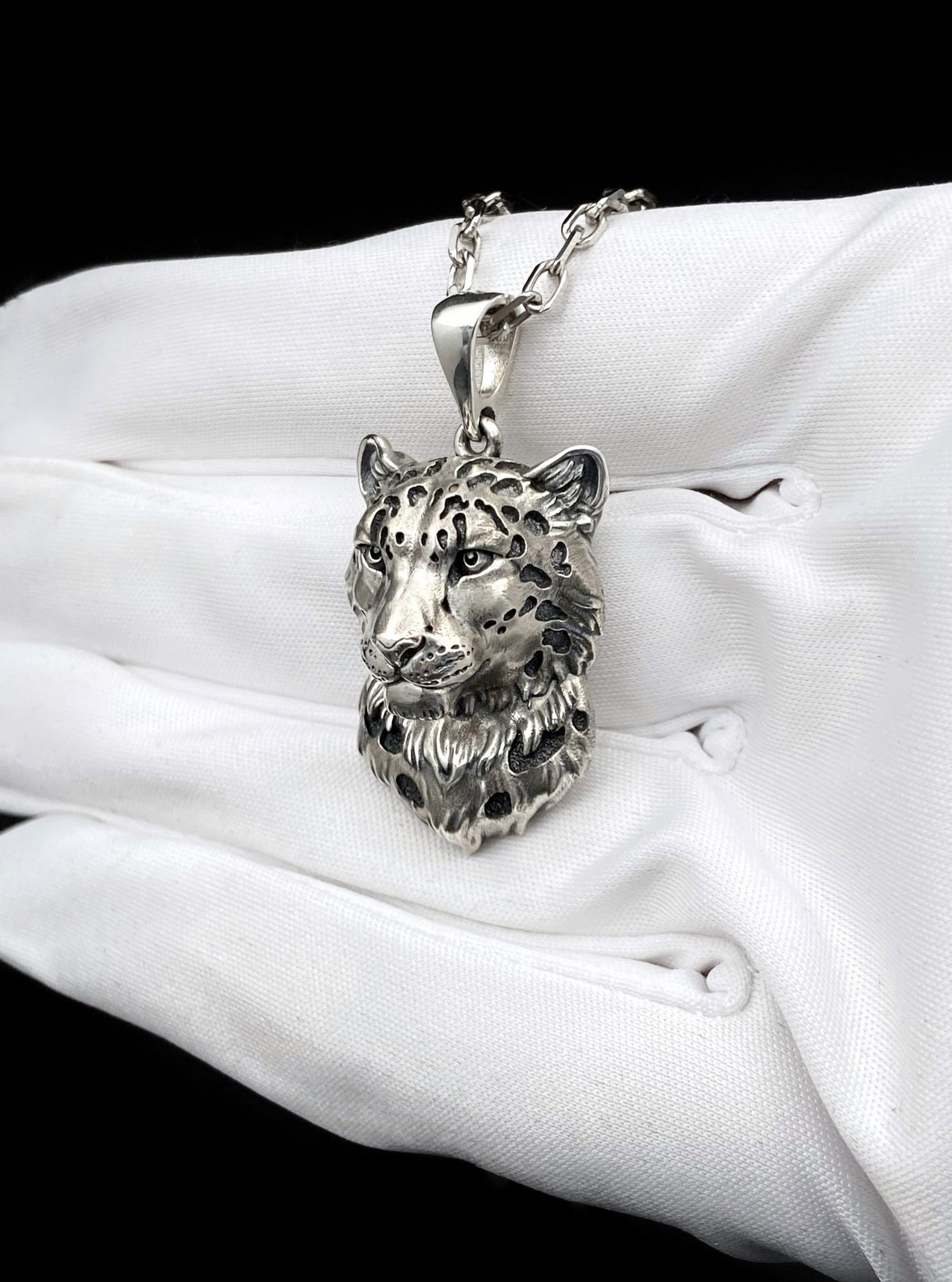 Sterling Silver Snow Leopard Pendant: Handmade Animal Jewelry - Etsy