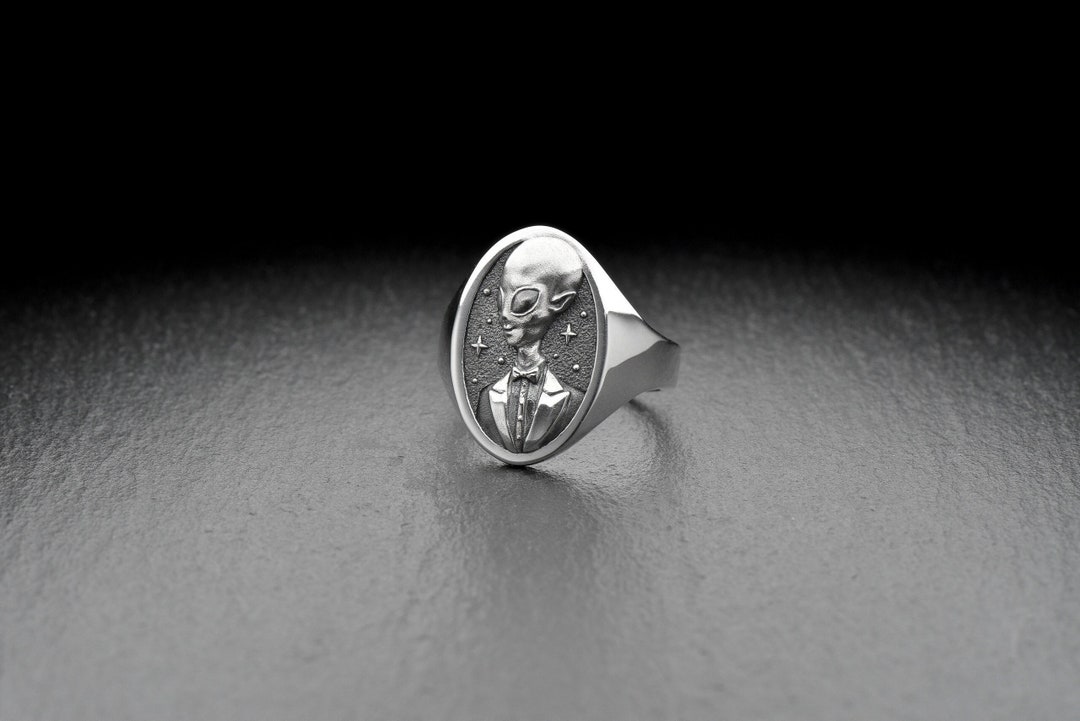 Sterling Silver Alien Groom Ring, Space Jewelry, Handmade Wedding Ring ...