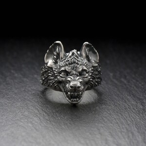 Sterling Silver Hyena Head Ring, Hyena Silver Signet Ring, Wild Animal ...