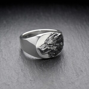 Sterling Silver Angry Wolf Signet Ring, Ring Wolf Head, Wolf Head Ring, Animal Ring, Handmade ...