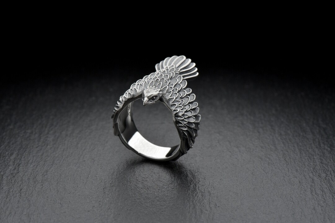 Sterling Silver Ring Falcon, Bird Ring, Handmade Animal Ring, Falcon ...