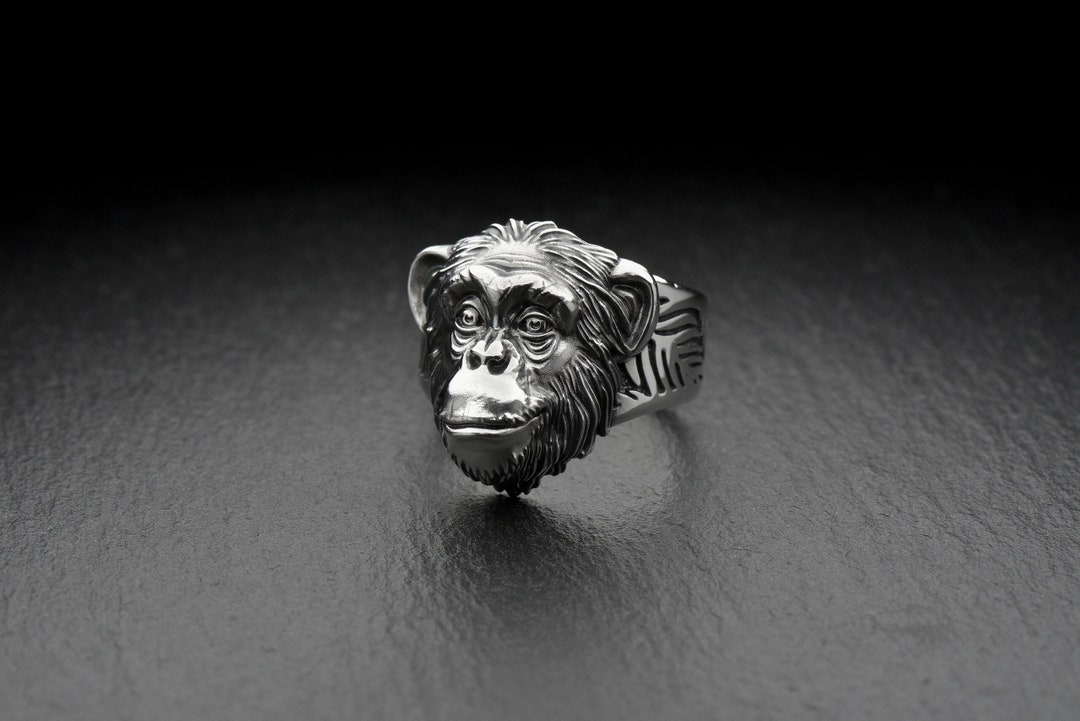Sterling Silver Chimpanzee Head Ring: Animal Lover Jewelry - Etsy