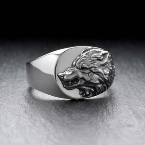 Sterling Silver Angry Wolf Signet Ring, Ring Wolf Head, Wolf Head Ring ...