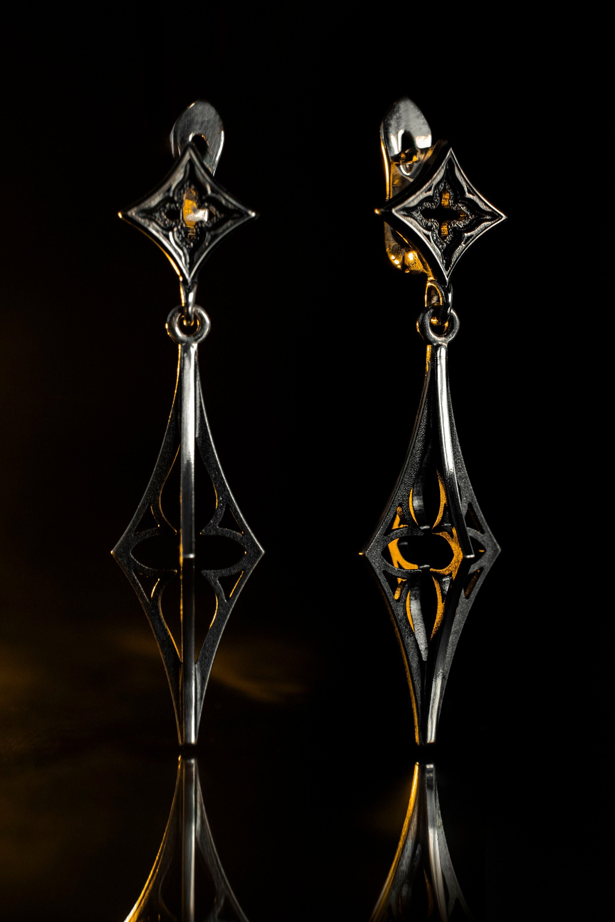 Gothic Stiletto Earrings, Sterling Silver Spike Drop, Vampire Needle ...