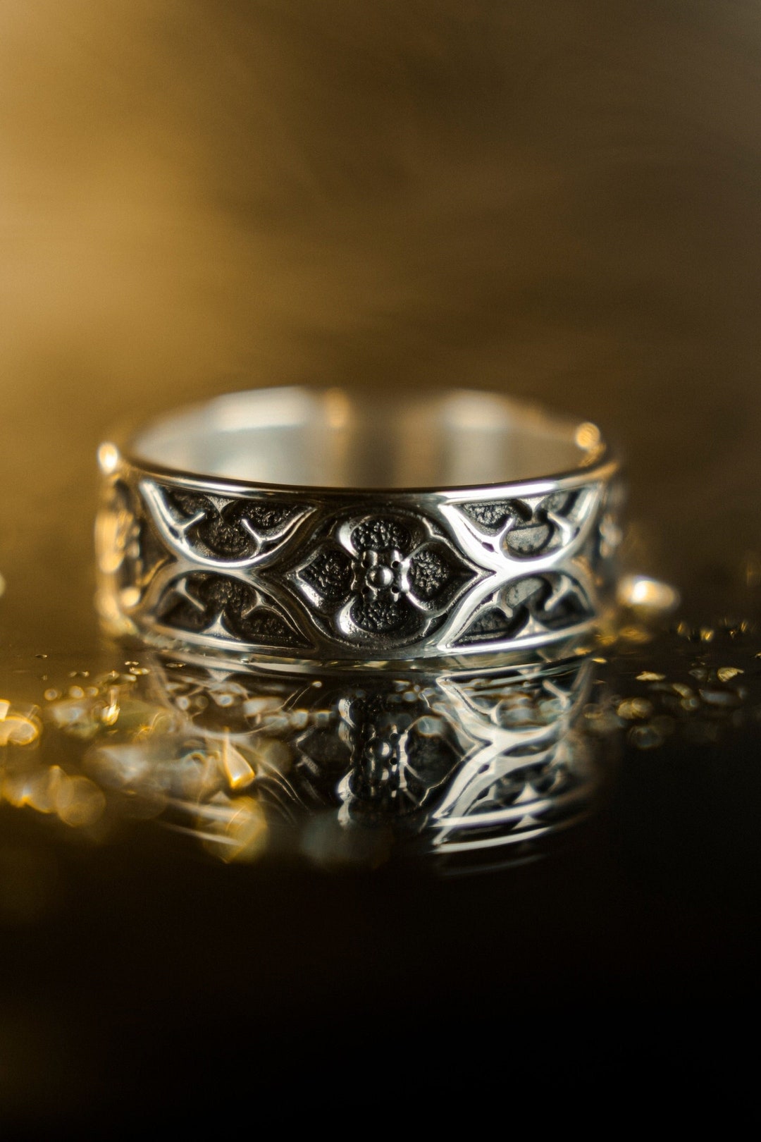 Sterling Silver Gothic Ring, Medieval Wedding Band, Handmade Fantasy ...