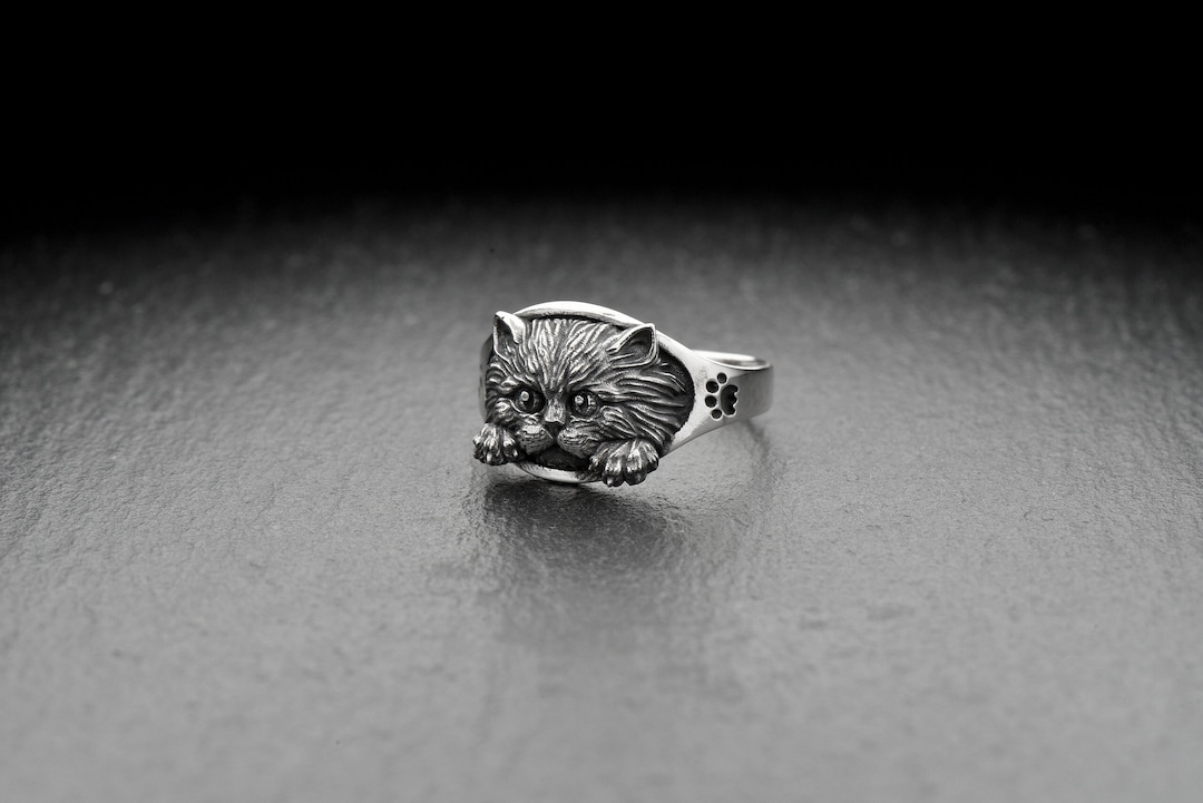 Sterling Silver Cute Cat Ring, Cute Cat Jewelry, Cat Lovers Gift ...