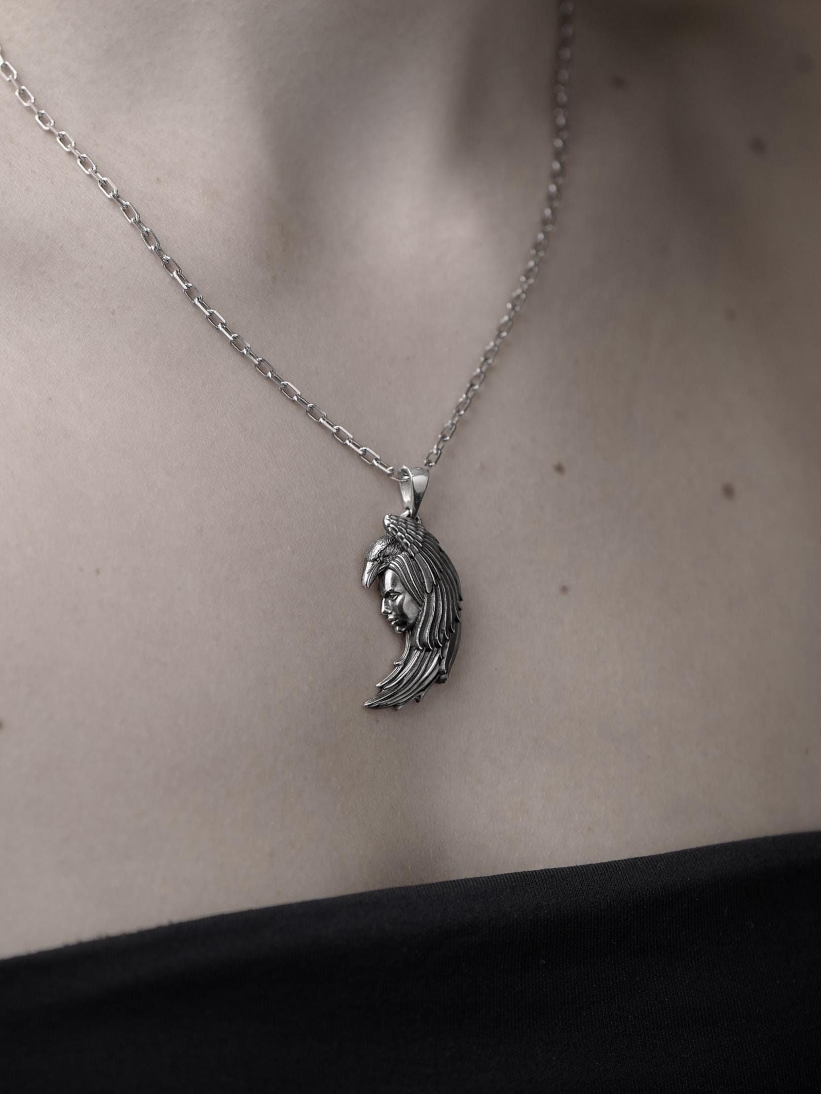Sterling Silver Raven Woman Pendant: Handmade Mystic Necklace - Etsy