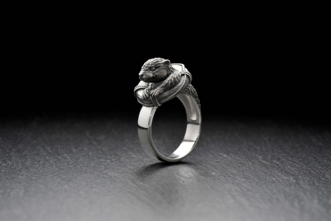 Sterling Silver Swimming Otter Ring, Otter Lovers Gift, Otter Jewelry ...