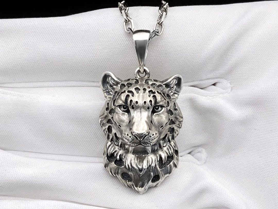 Sterling Silver Snow Leopard Pendant: Handmade Animal Jewelry - Etsy