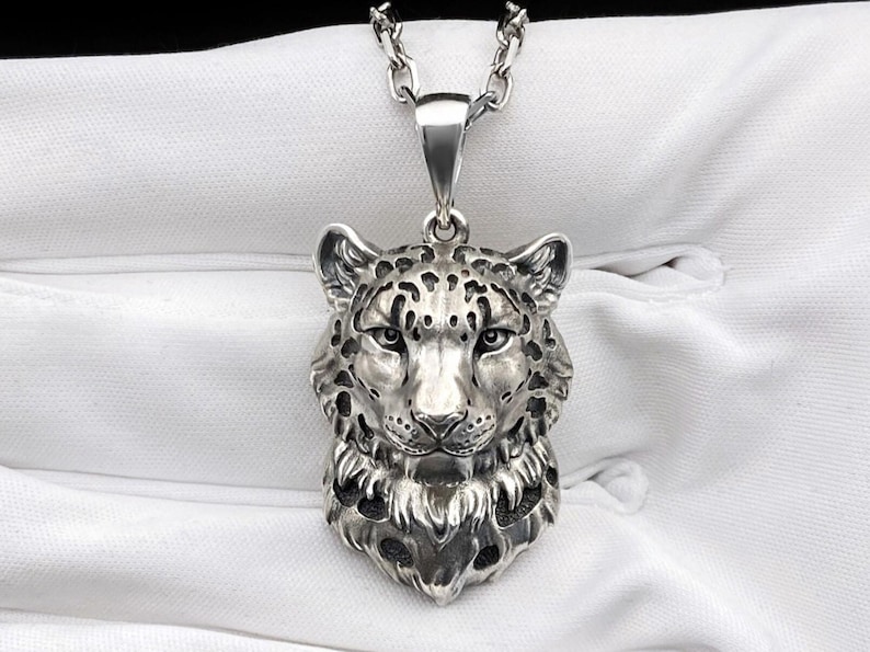 Sterling Silver Snow Leopard Pendant: Handmade Animal Jewelry - Etsy