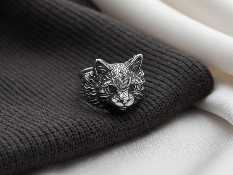 Sterling Silver Cat Ring: Realistic Feline Totem Jewelry - Etsy