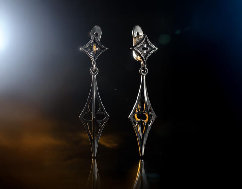 Gothic Stiletto Earrings, Sterling Silver Spike Drop, Vampire Needle ...