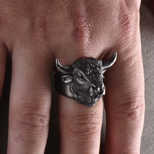 Sterling Silver Bull Ring, Animal Jewelry, Handmade Jewelry, Taurus ...
