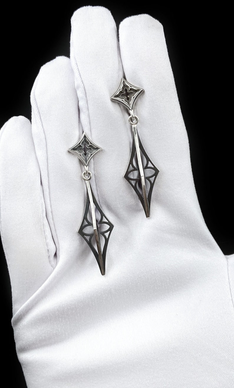 Gothic Stiletto Earrings, Sterling Silver Spike Drop, Vampire Needle ...