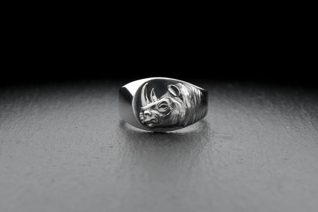 Sterling Silver Rhino Signet Ring, Animal Ring, Handmade Animal Jewelry ...