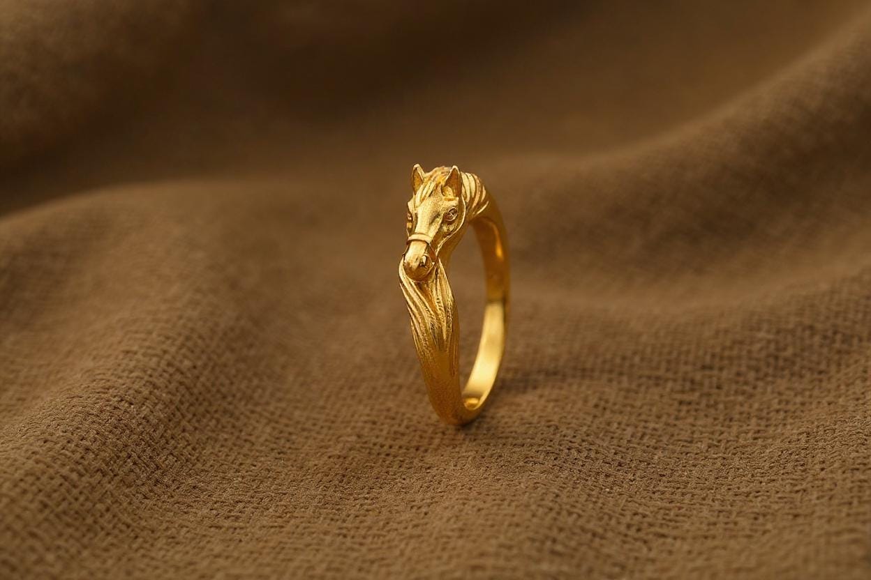 14K Gold Horse Ring: Handmade Equestrian Jewelry, Symbol of Freedom - Etsy
