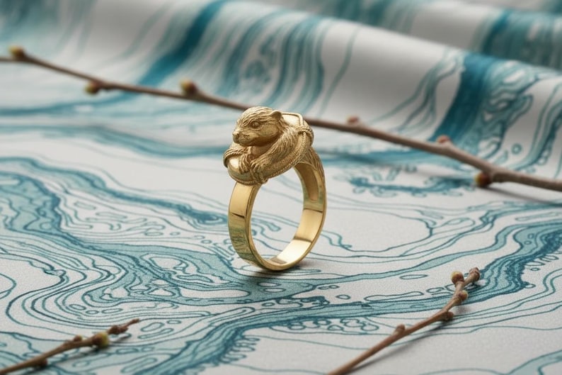 Sterling Silver Swimming Otter Ring: Handmade Animal Jewelry - Etsy