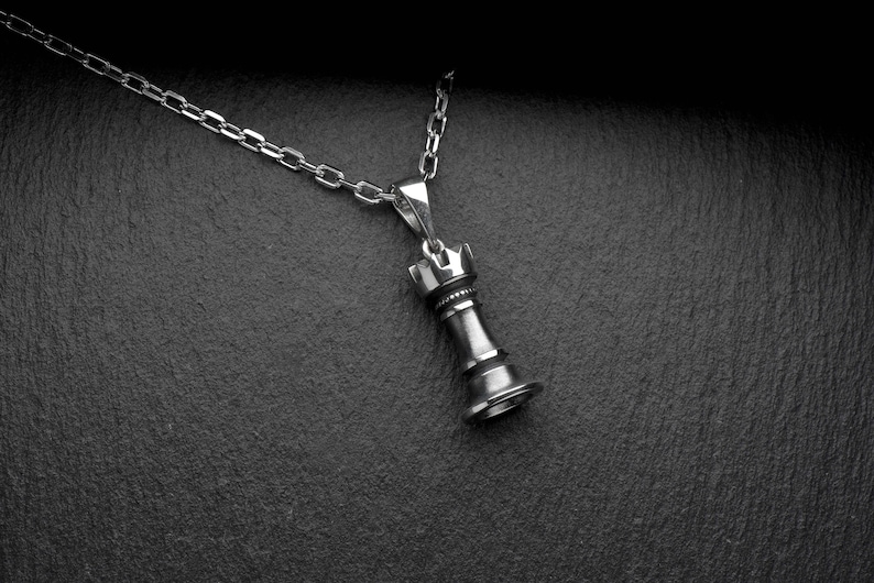 Sterling Silver Chess Rook Pendant: Polished Chess Piece Jewelry - Etsy