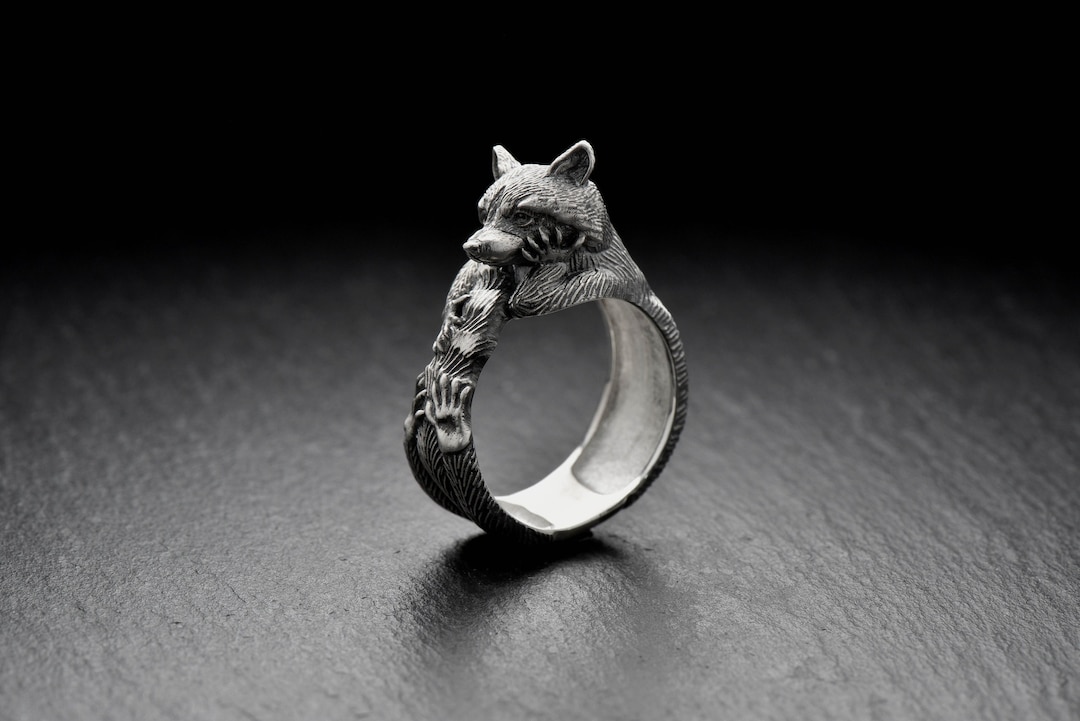 Sterling Silver Raccoon Ring, Silver Raccoon Jewelry, Coon Jewelry ...