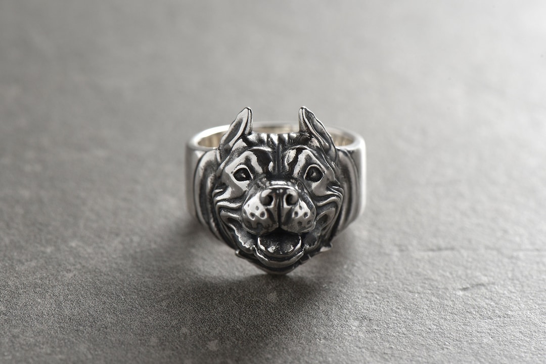 Sterling Silver Pitbull Ring, Pitbull Jewelry, Handmade Dog Silver Ring ...