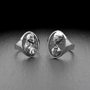 Sterling Silver Alien Groom Ring, Space Jewelry, Handmade Wedding Ring ...
