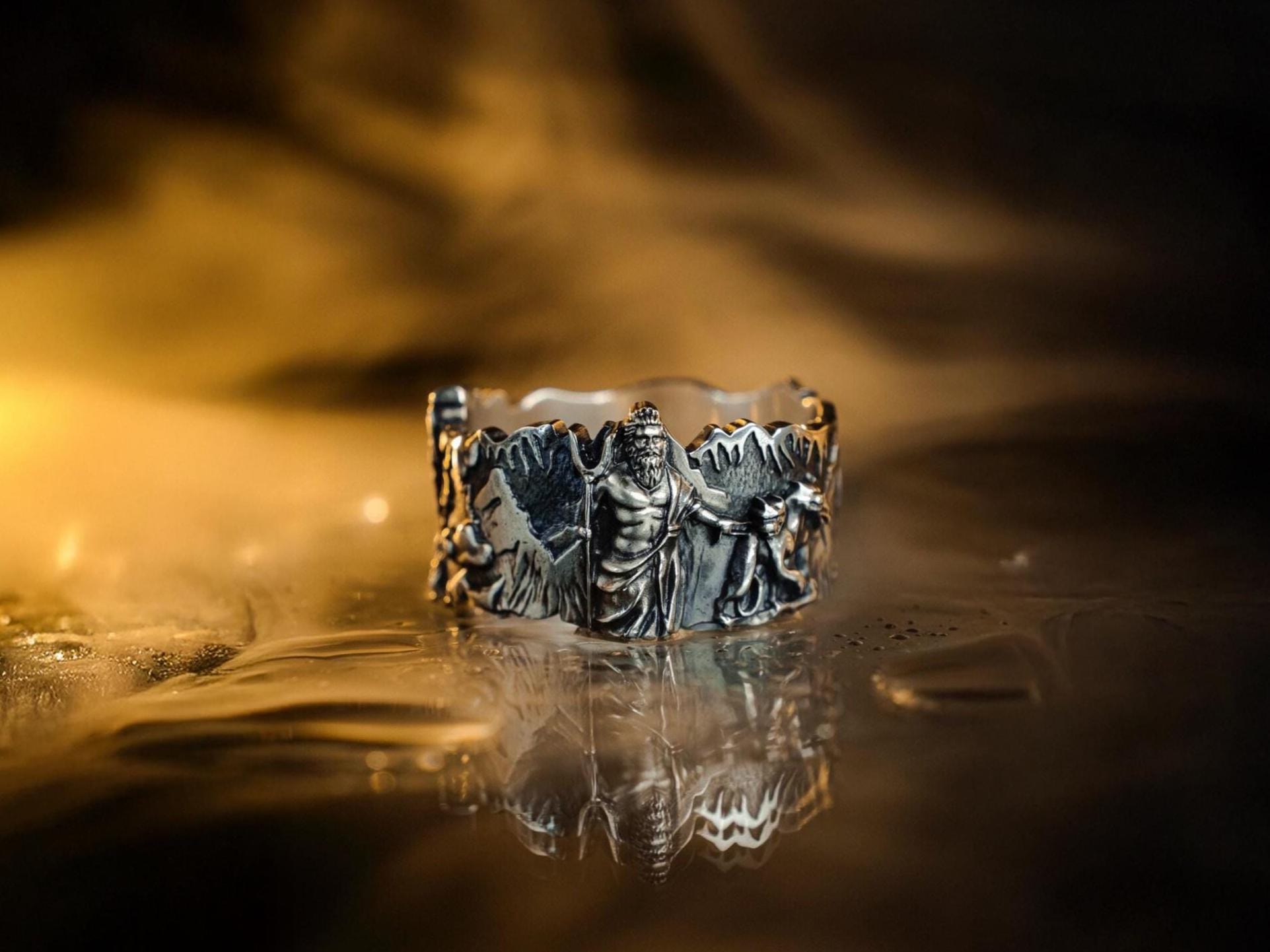 Sterling Silver Greek Gods Ring: Zeus, Poseidon, Hades Brutalist ...