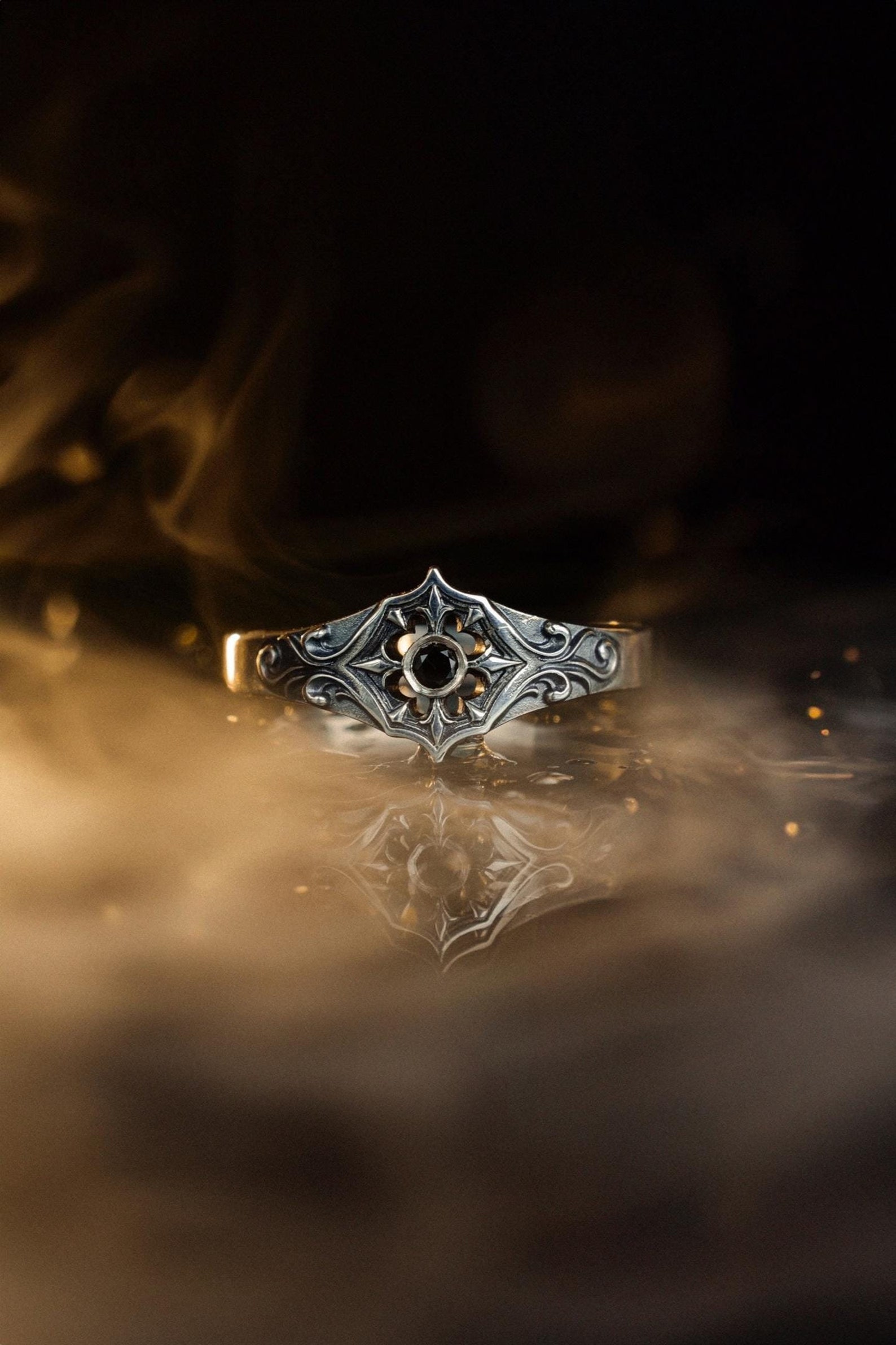 Sterling Silver Gothic Ring, Gemstone Ring, Handmade Goth Ring ...