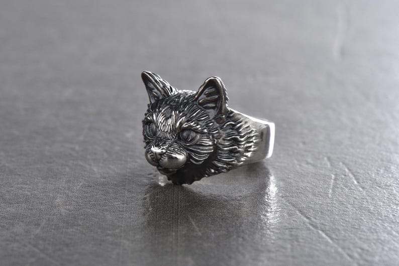 Sterling Silver Cat Ring: Realistic Feline Totem Jewelry - Etsy