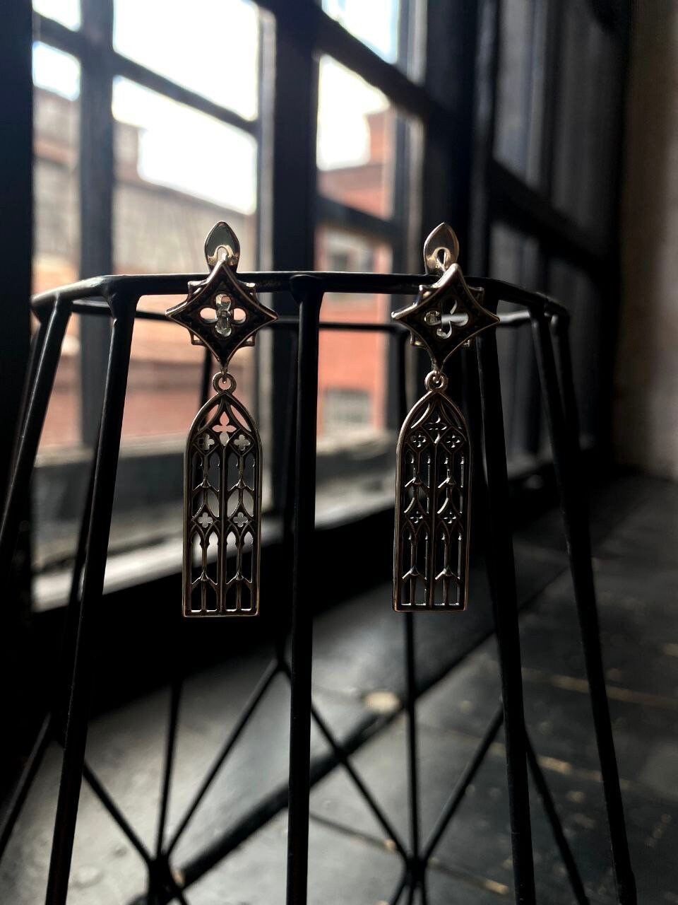 Gothic Window Earrings, Sterling Silver Lancet Drop, Medieval ...