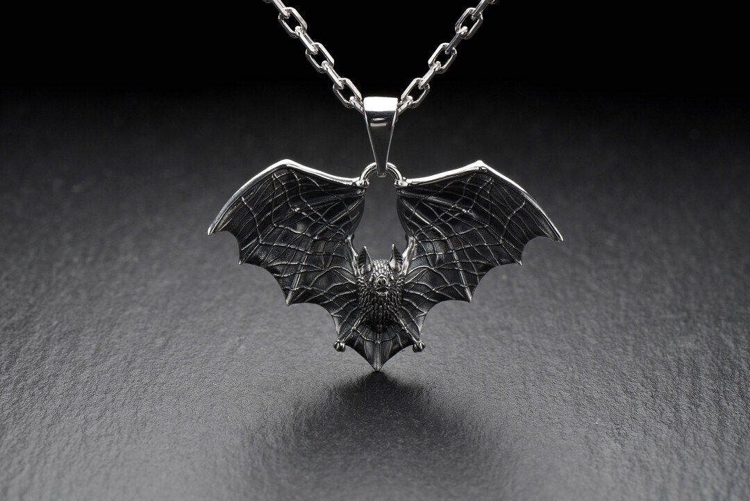 Sterling Silver Bat Pendant, Gothic Necklace, Wide Bat Pendant, Bats ...