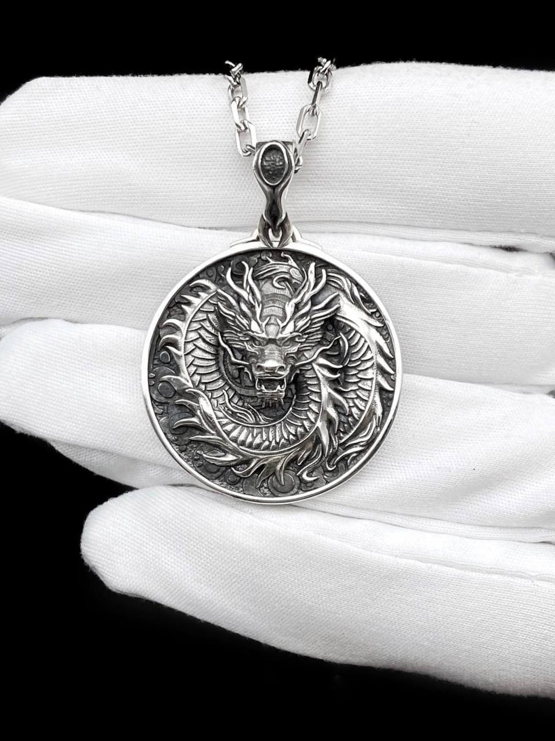 Sterling Silver Pendant Chinese Dragon, Dragon Jewelry, Necklace Dragon ...