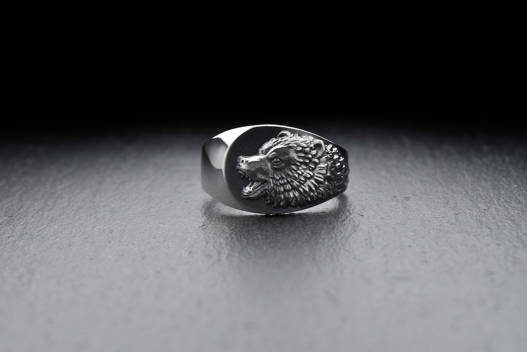 Sterling Silver Bear Ring, Bear Signet Ring, Animal Handmade Jewelry ...