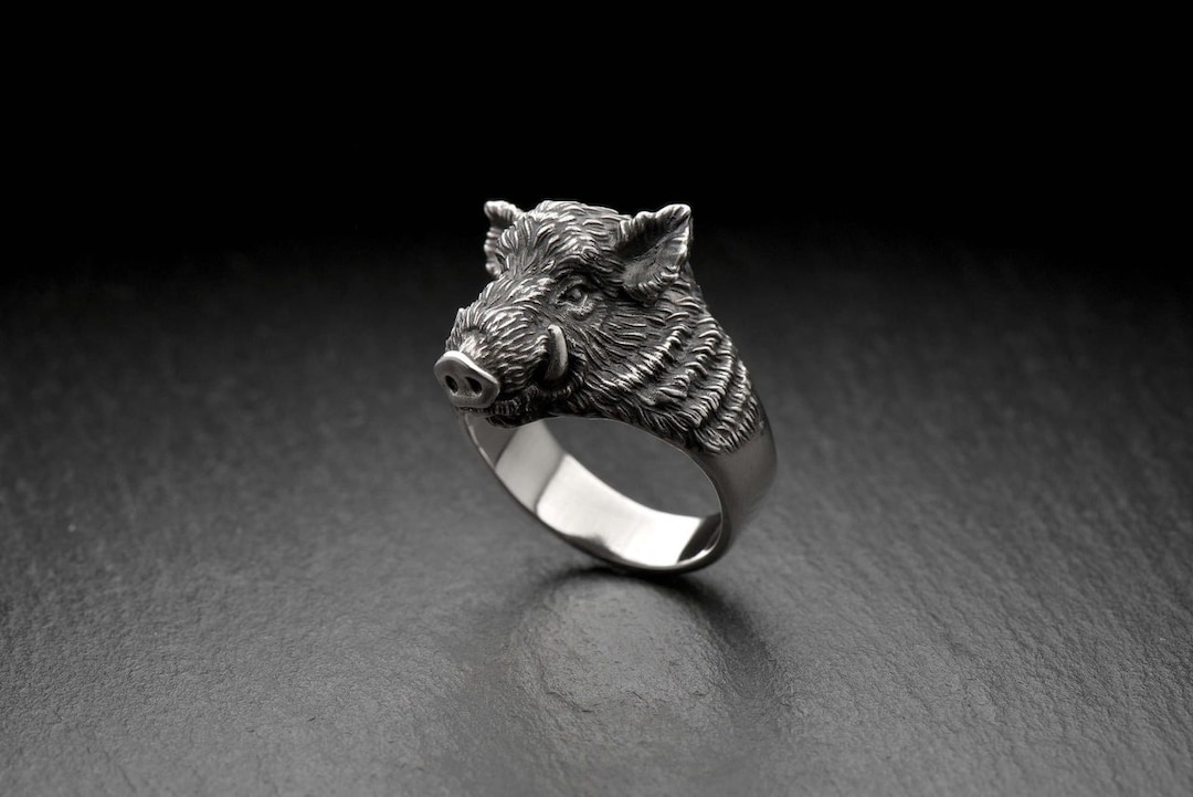 Sterling Silver Boar Ring, Wild Boar Jewelry, Men's Animal Ring, Totem ...