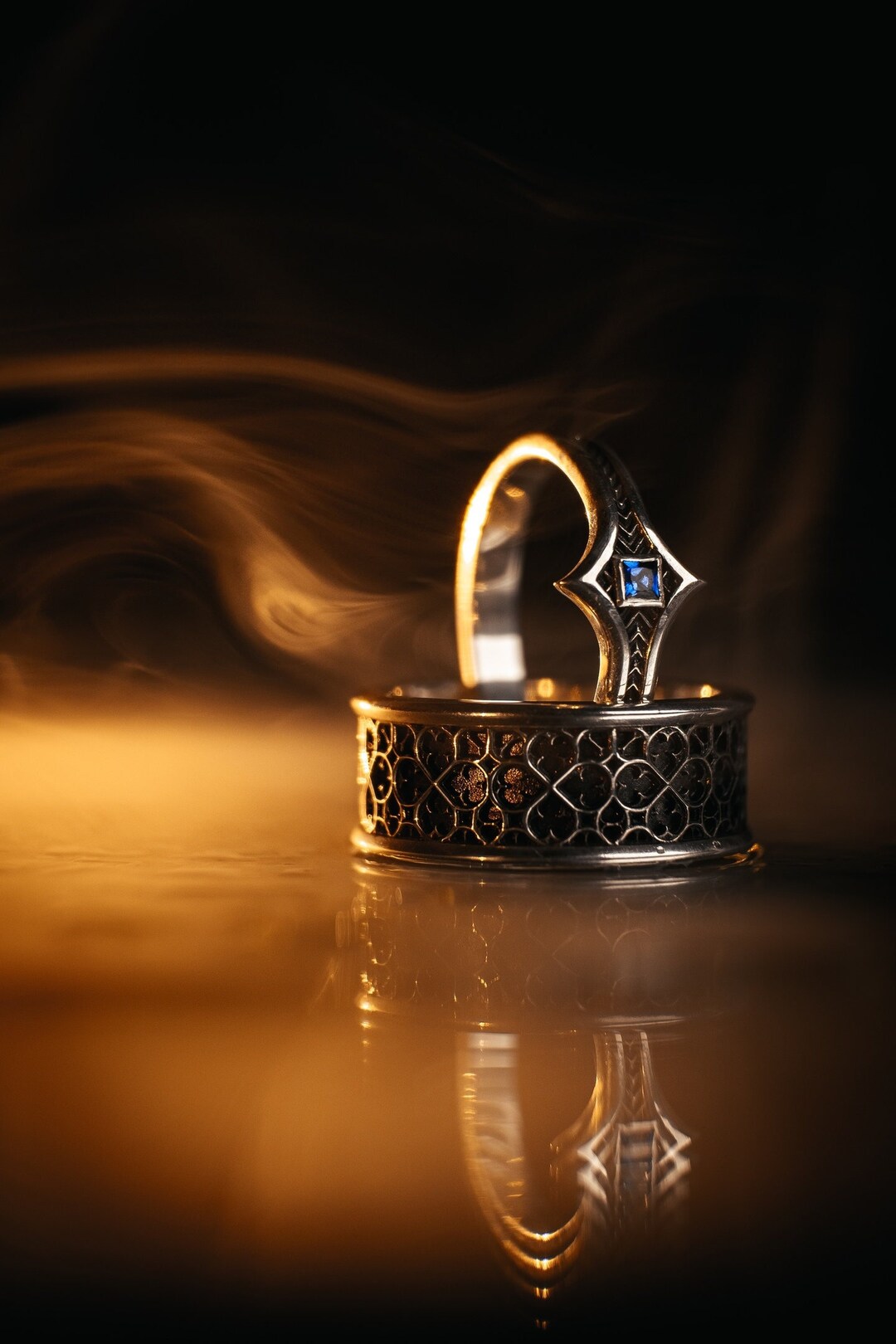 Sterling Silver Gothic Wedding Rings With Sapphire Handmade - Etsy