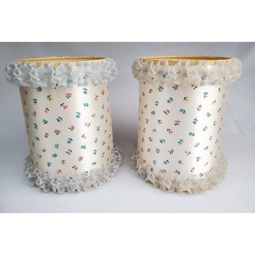 Vintage MCM Small Drum Lamp Shade Satin & Lace White Pink Blue - Etsy