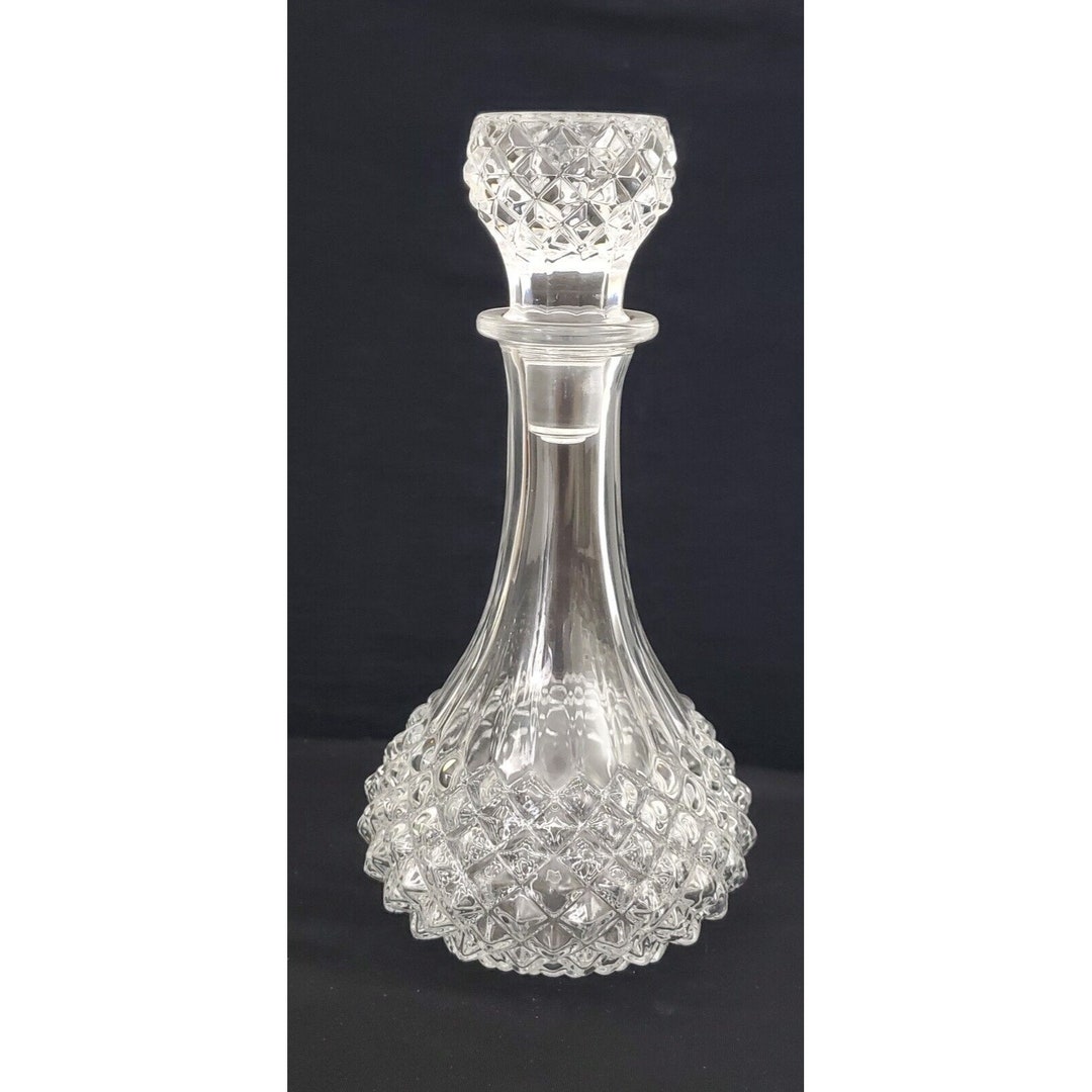 Vtg Diamond Point Glass Ships Captain Whiskey Decanter Wide Base ...