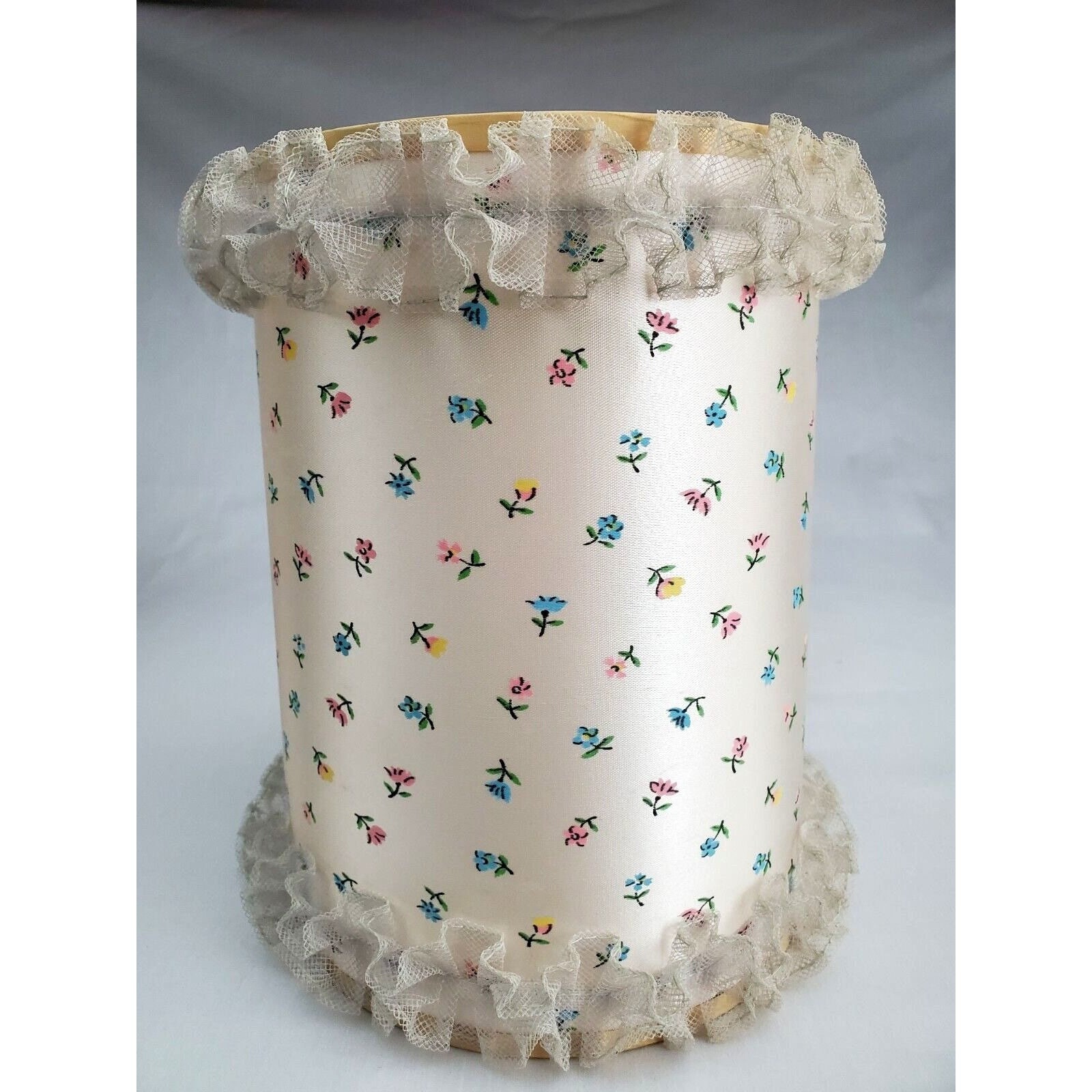 Vintage MCM Small Drum Lamp Shade Satin & Lace White Pink Blue - Etsy