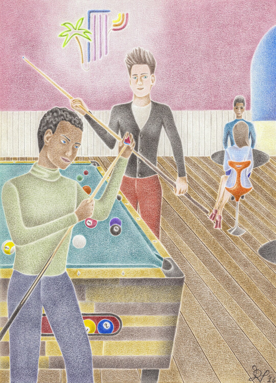 Young at Billiards • Fine Art Print, Mindful Art, Wall Artwork, Pencil ...