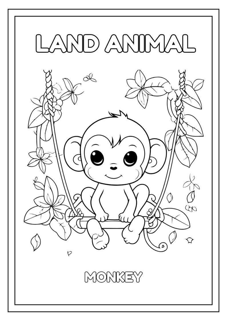 5 Land Animals Colouring Pages - Etsy