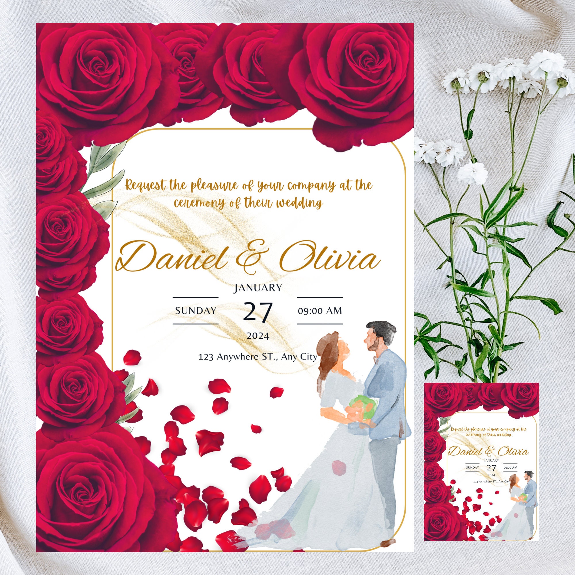 Red Wedding Invitation Template, Red Rose Invitation,invitations ...