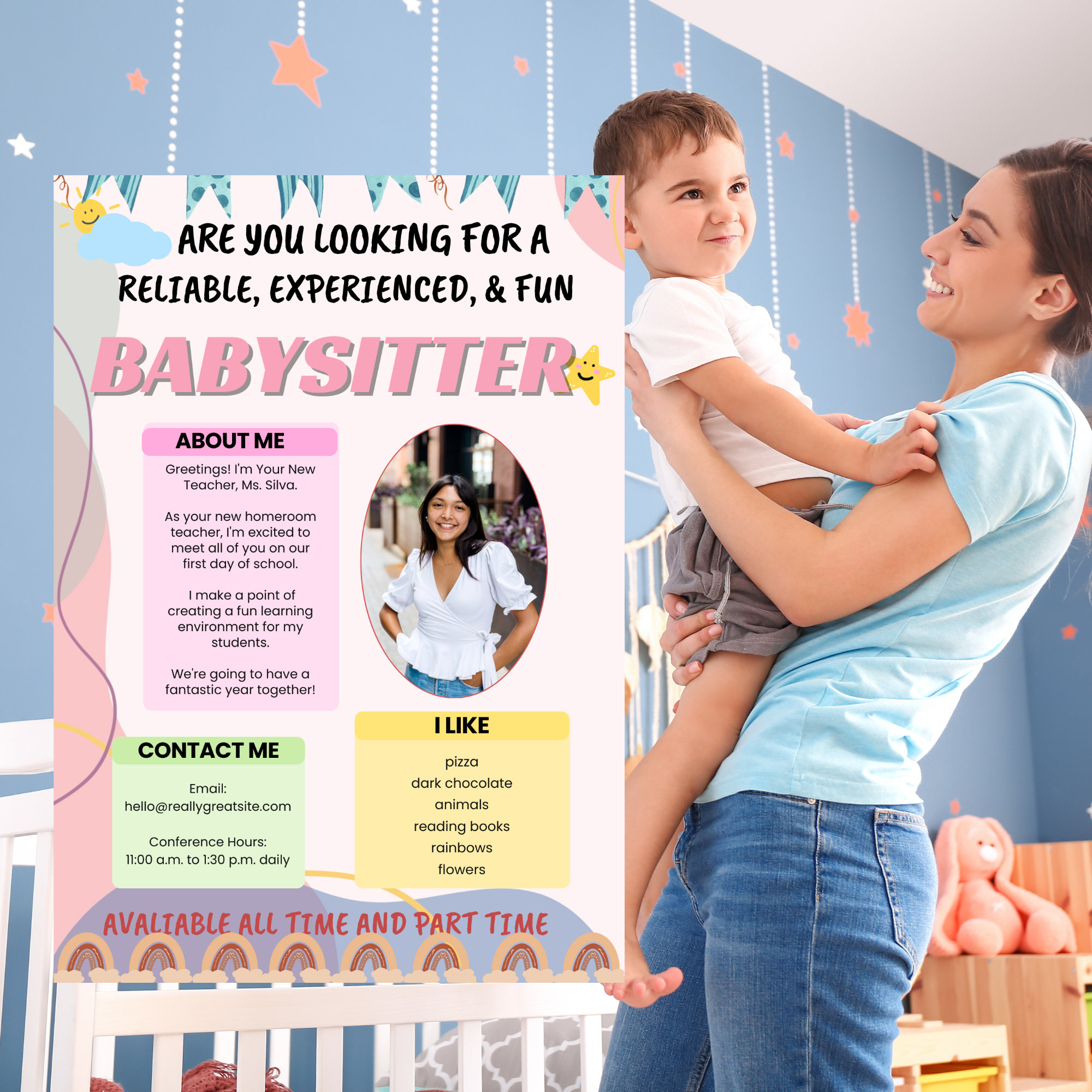 Babysitter Flyer Template, Editable Babysitter Flyer, Childcare ...