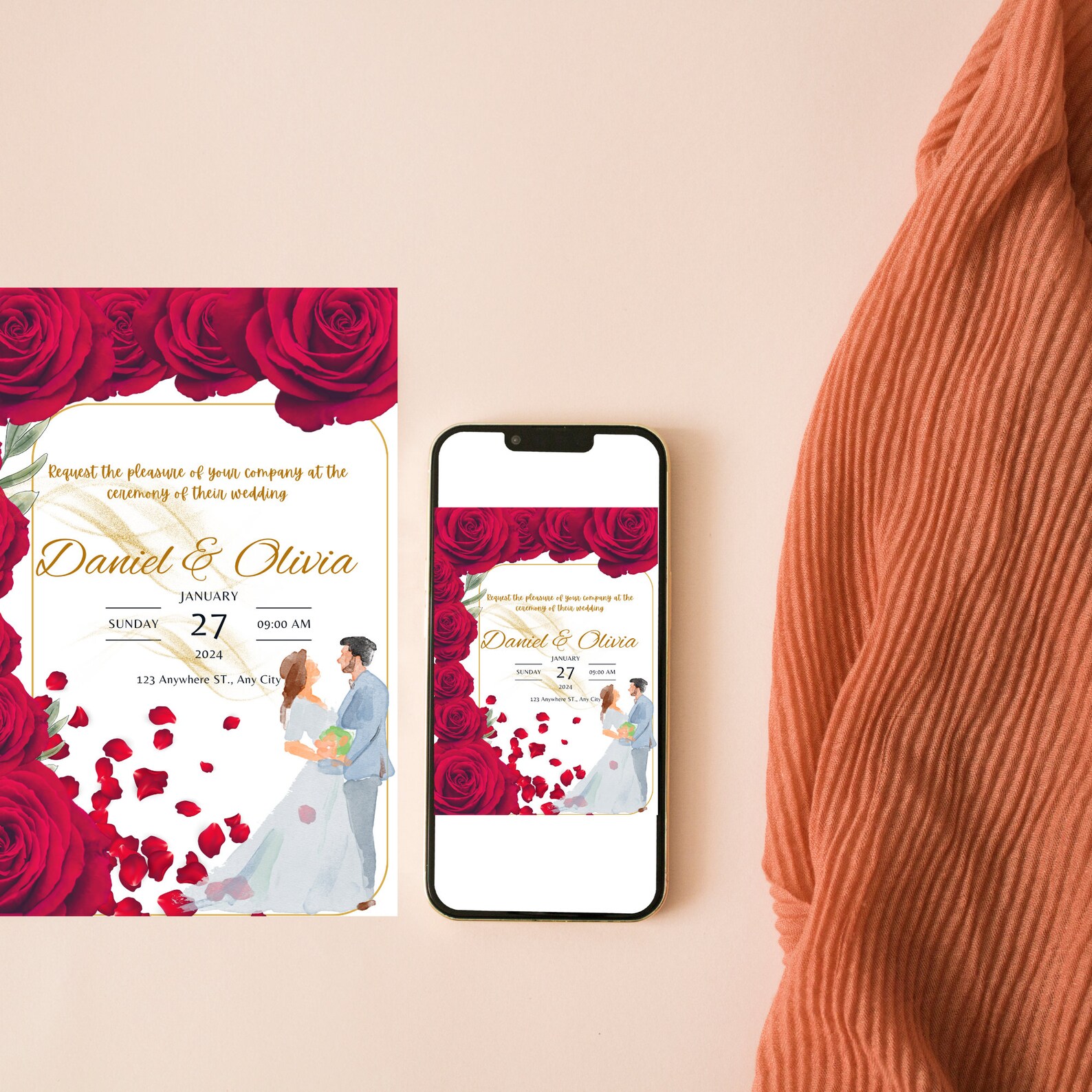 Red Wedding Invitation Template, Red Rose Invitation,invitations ...