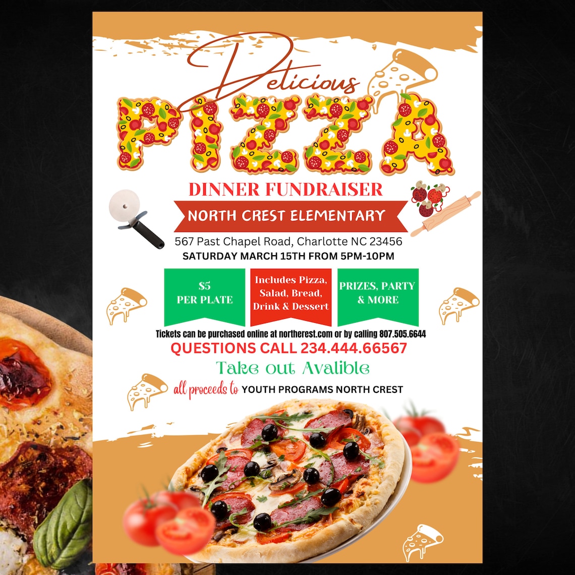 Pizza Fundraiser Flyer, Pizza Dinner Flyer, Editable Pizza Fundraiser ...