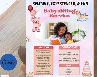 Editable Babysitter Flyer, Childcare Services Community Caretaker ...