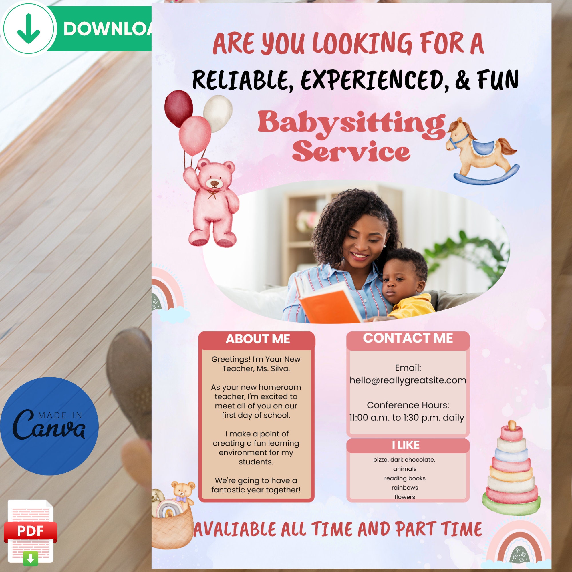 Babysitter Flyer, Childcare Services Community Caretaker, School Church ...