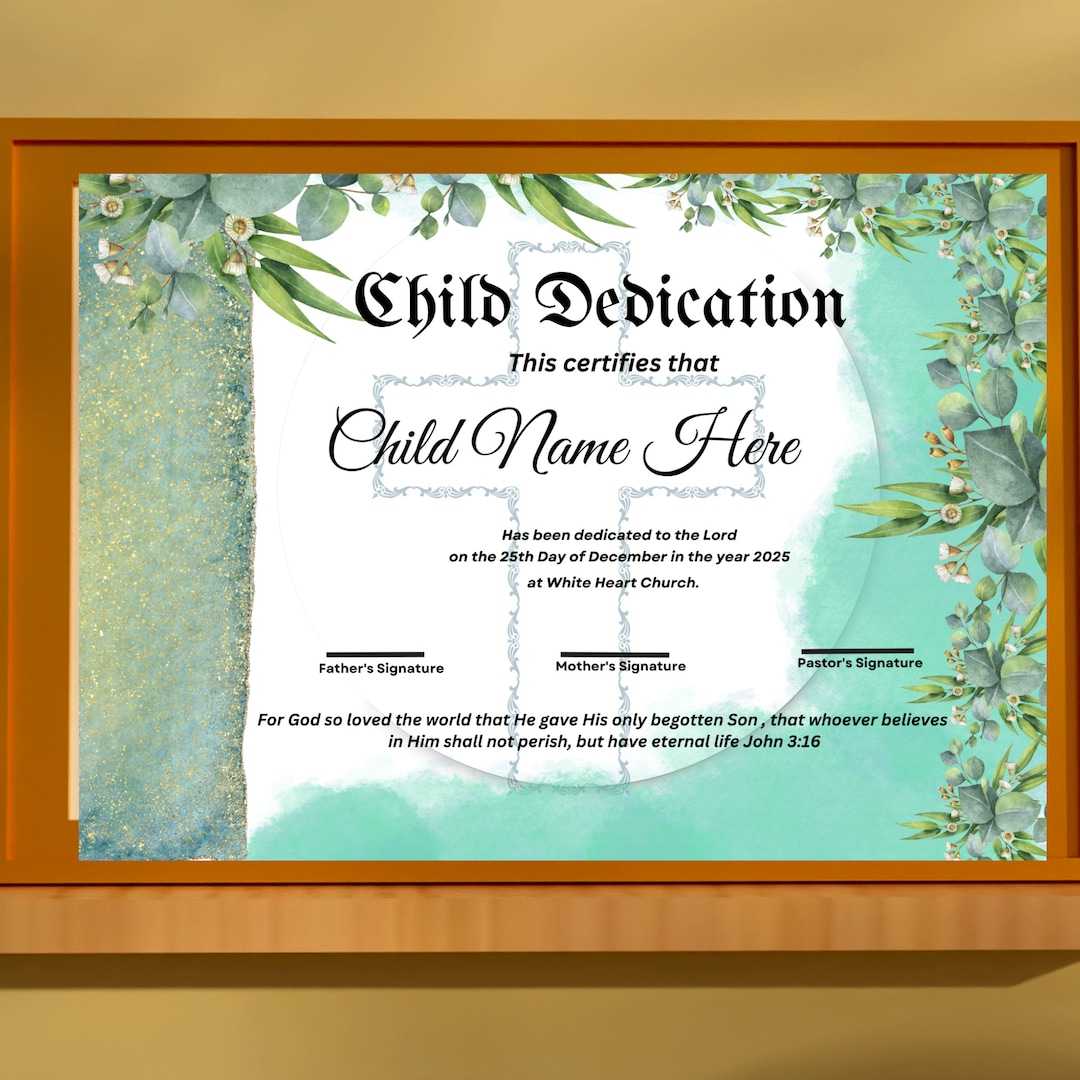 Baby Dedication Certificate Template, Baptism Certificate, Editable ...