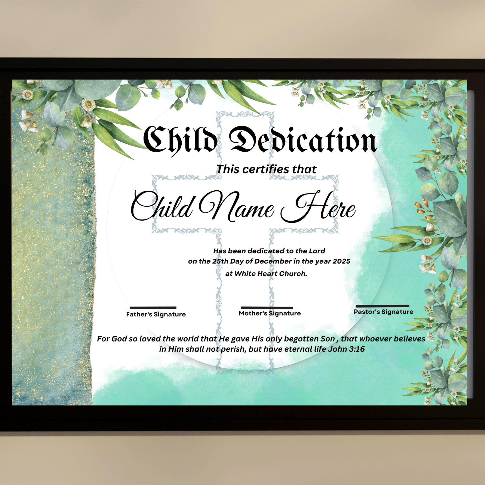 Baby Dedication Certificate Template, Baptism Certificate, Editable ...