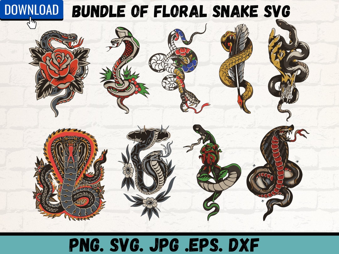 Snake SVG Bundle, Snake With Flowers SVG ,mystical Snake Svg, Reptile ...