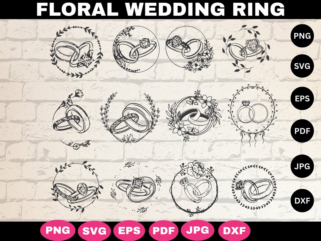Floral Wedding Rings SVG, Wedding Ring Svg, Wedding Ring Clipart, Ring ...
